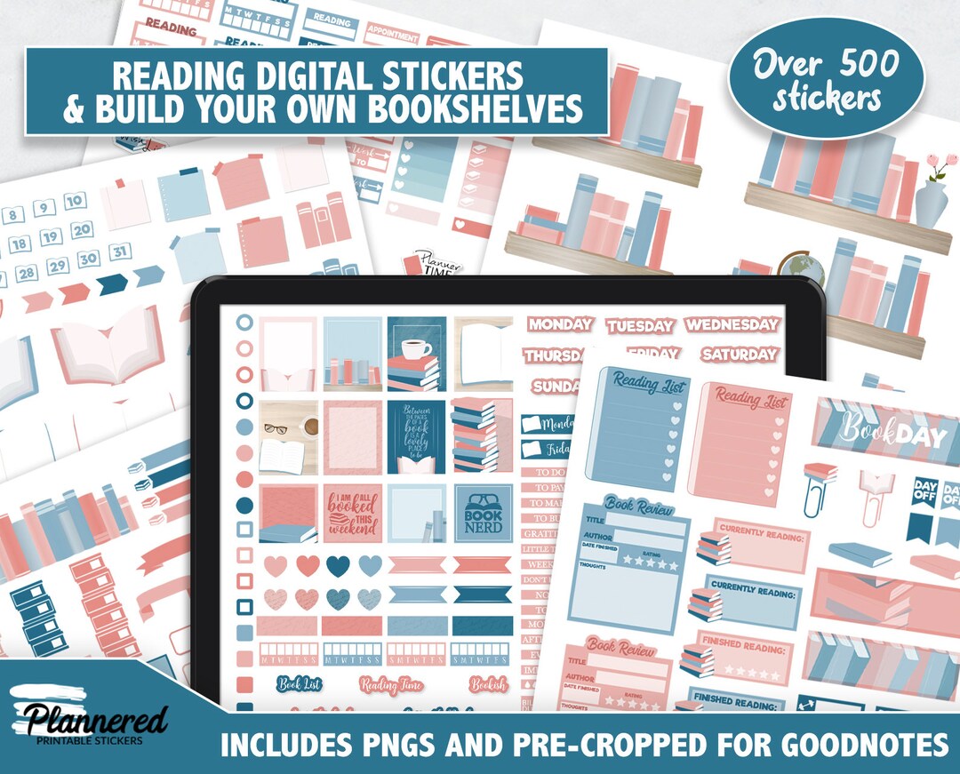 Reading Digital Stickers, 500+ Digital Book Shelf Sticker Set ...