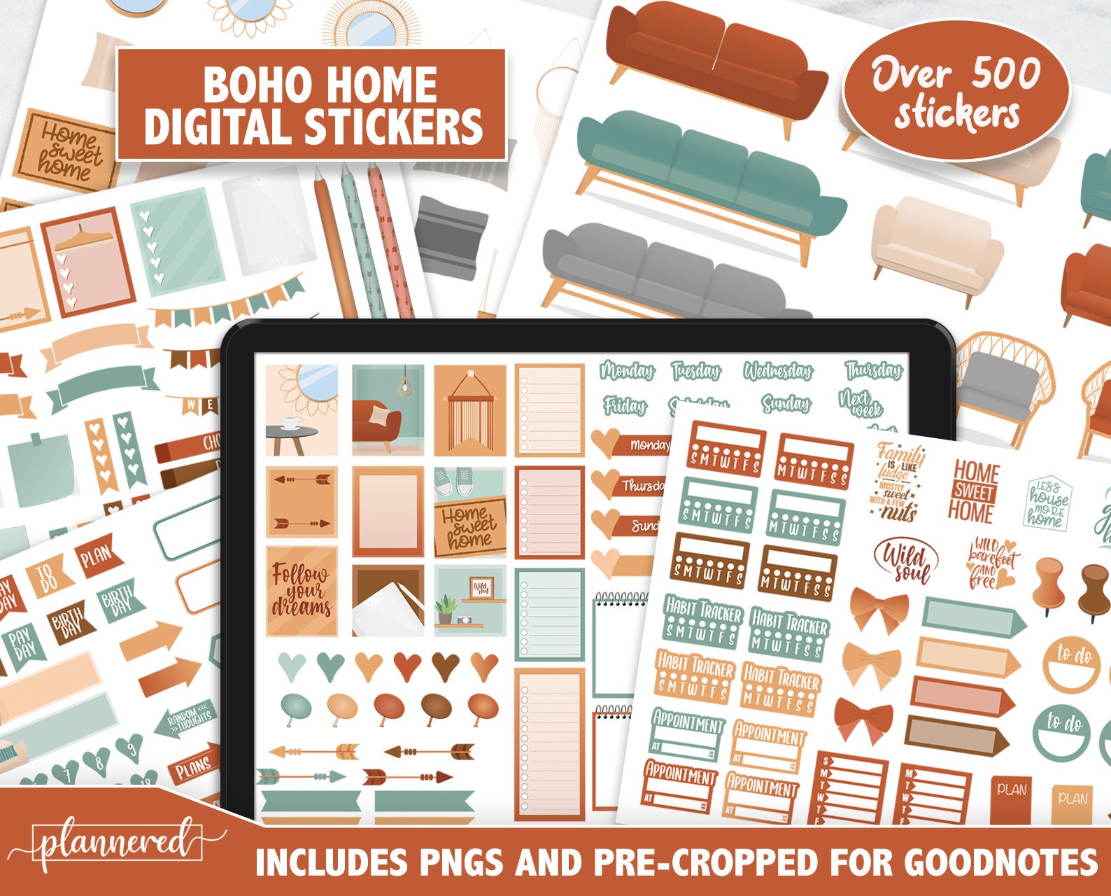 Boho Home Digital Stickers 500 Digital Cozy Boho Home | Etsy