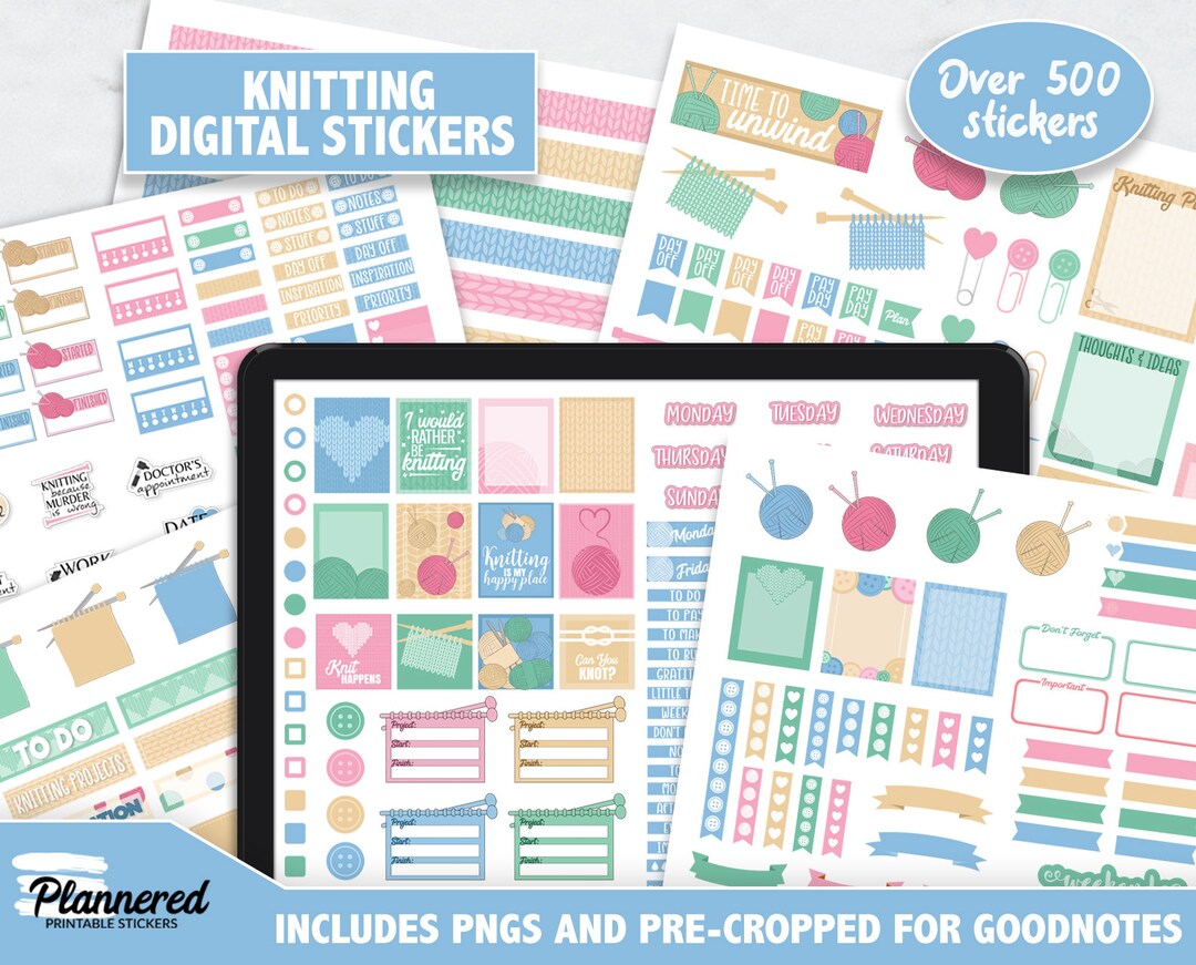 Knitting Digital Stickers, 500+ Digital Knitting Sticker Set ...
