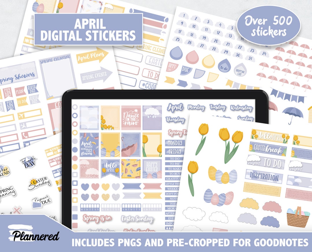 April Digital Stickers, 500+ April Digital Sticker Set, Precropped ...