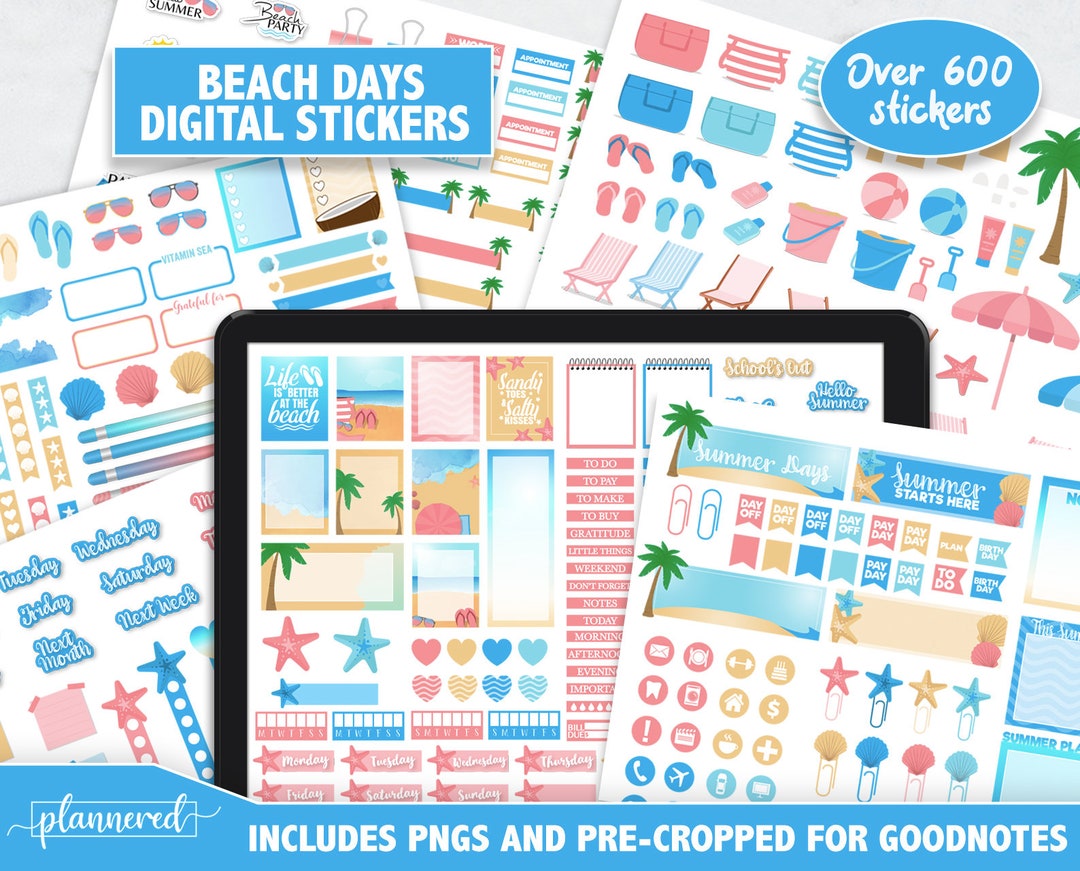 Beach Days Digital Stickers, 600+ Summer Digital Sticker Set ...