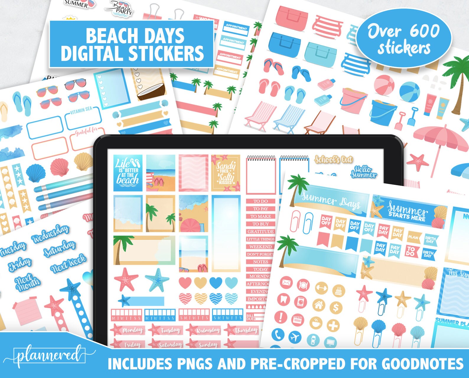 Beach Days Digital Stickers 600 Summer Digital Sticker Set | Etsy