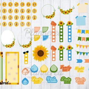 August Digital Stickers, 500+ Digital August Sunflower Sticker Set ...