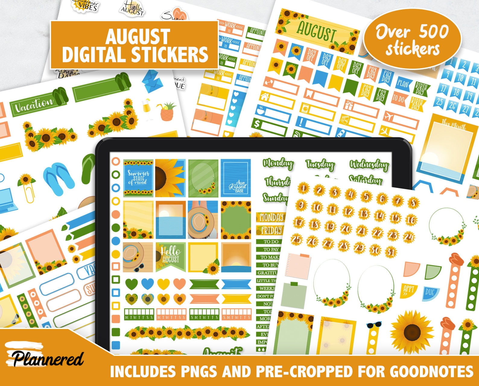 August Digital Stickers 500 Digital August Sunflower Sticker - Etsy