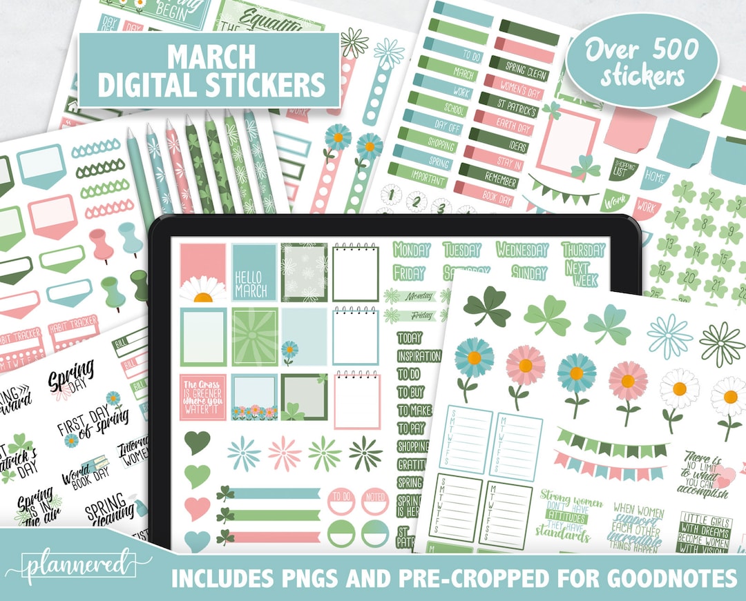March Digital Stickers, 500+ Spring Time Digital Sticker Set ...