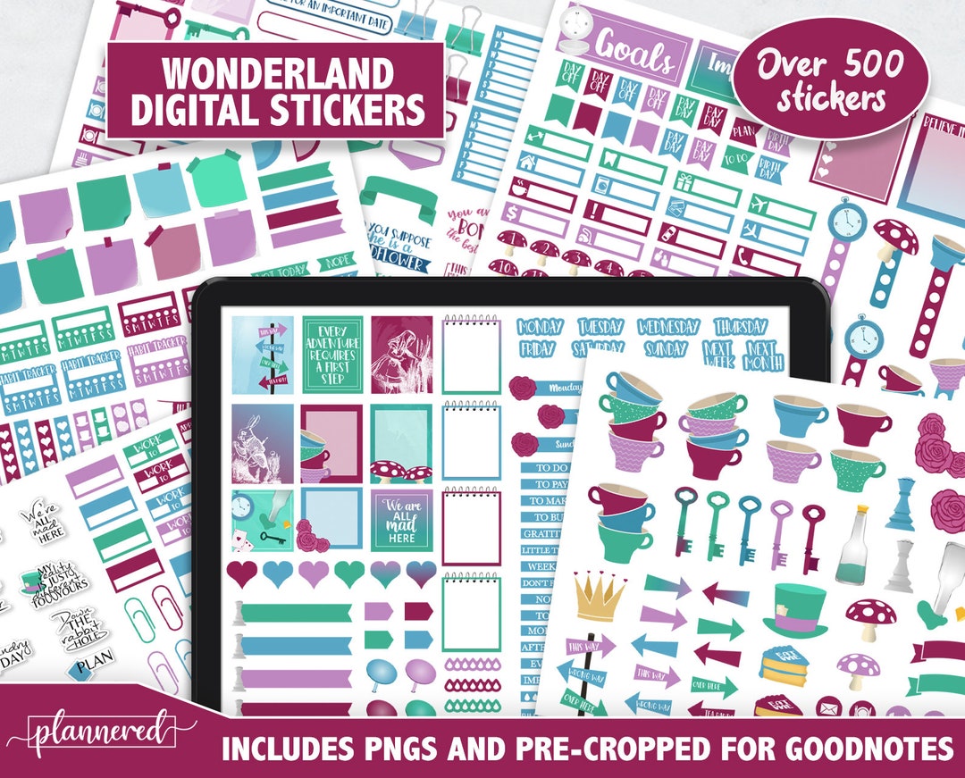 Wonderland Digital Stickers, 500 Alice Digital Sticker Set, Precropped ...
