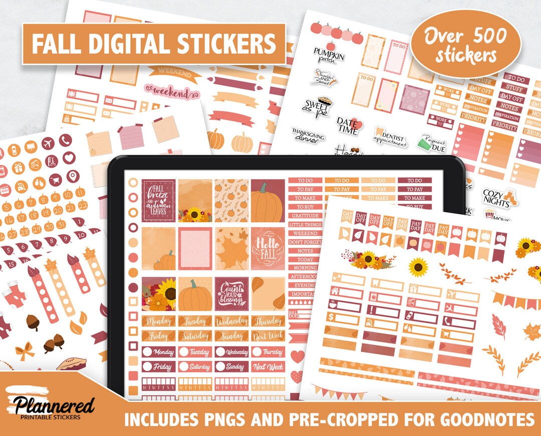 Fall Digital Stickers, 500+ Digital Fall Stickers, Precropped Goodnotes ...