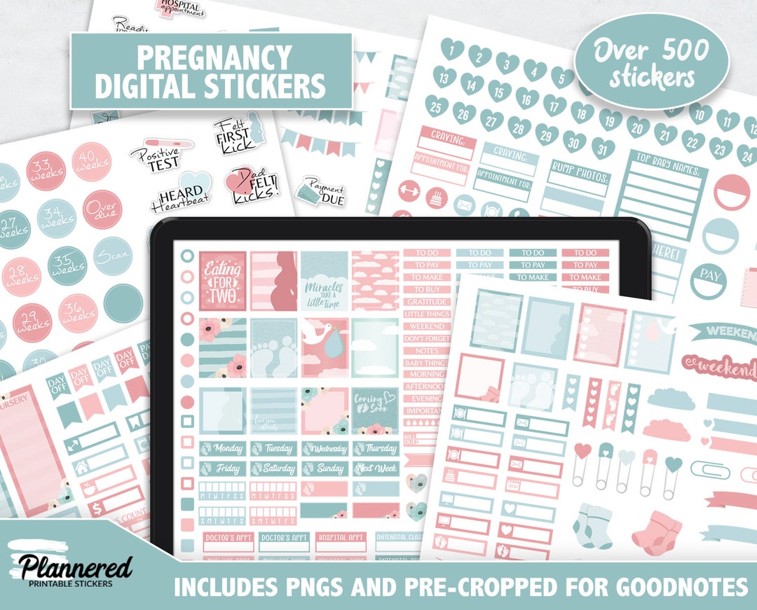 Pregnancy Digital Stickers, 500+ Digital Pregnant Stickers, Precropped ...