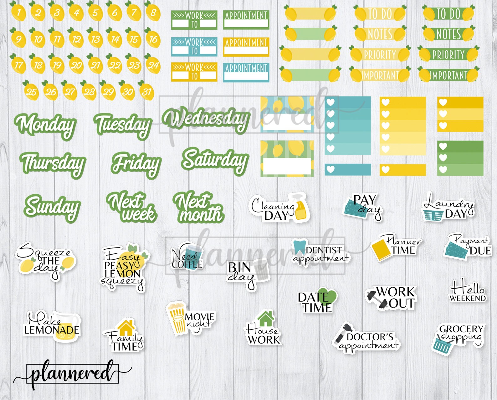 Lemon Digital Stickers, 500+ Summer Lemon Digital Sticker Set ...