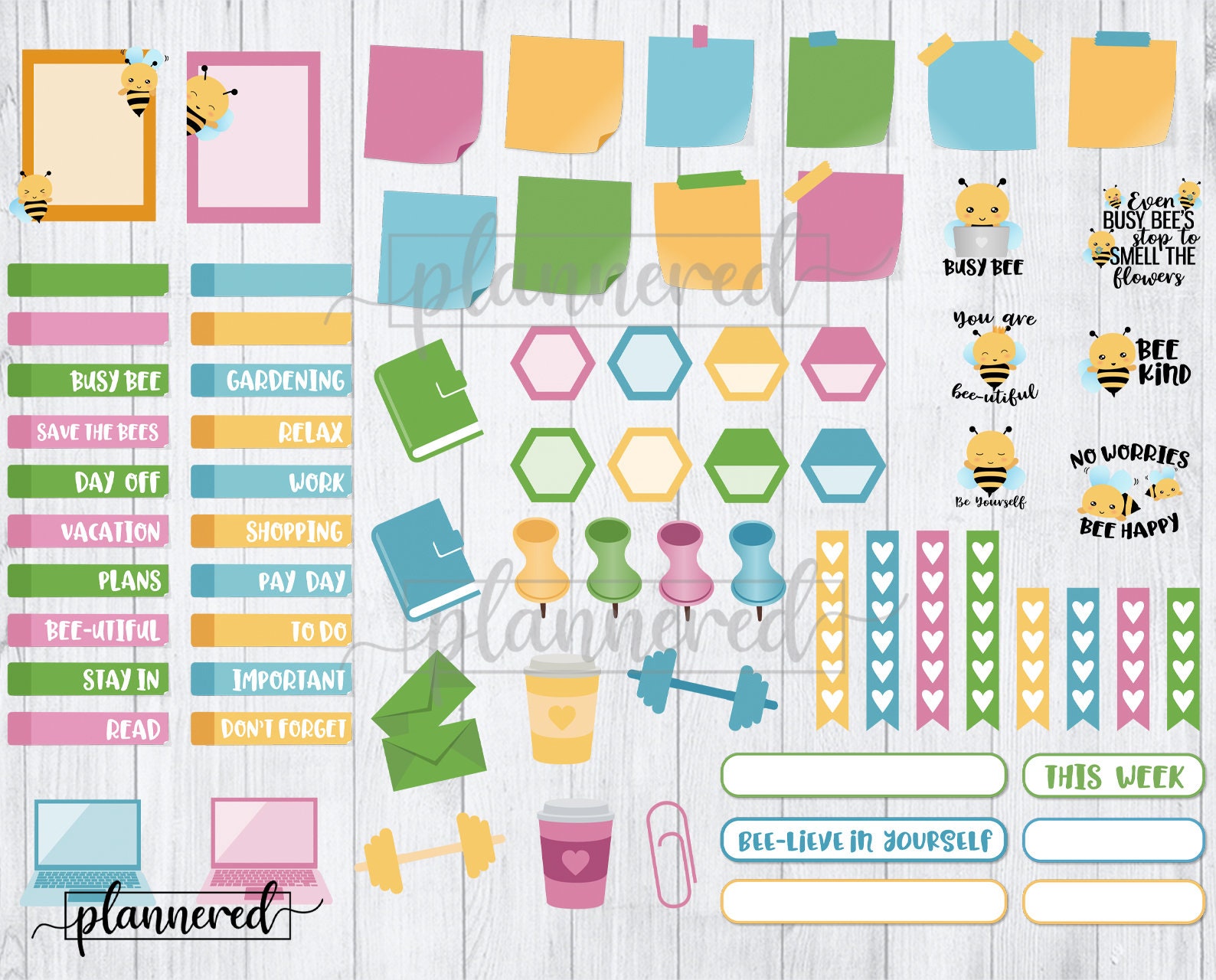 Bee Digital Stickers Spring Bee Planner Stickers 500 bee | Etsy