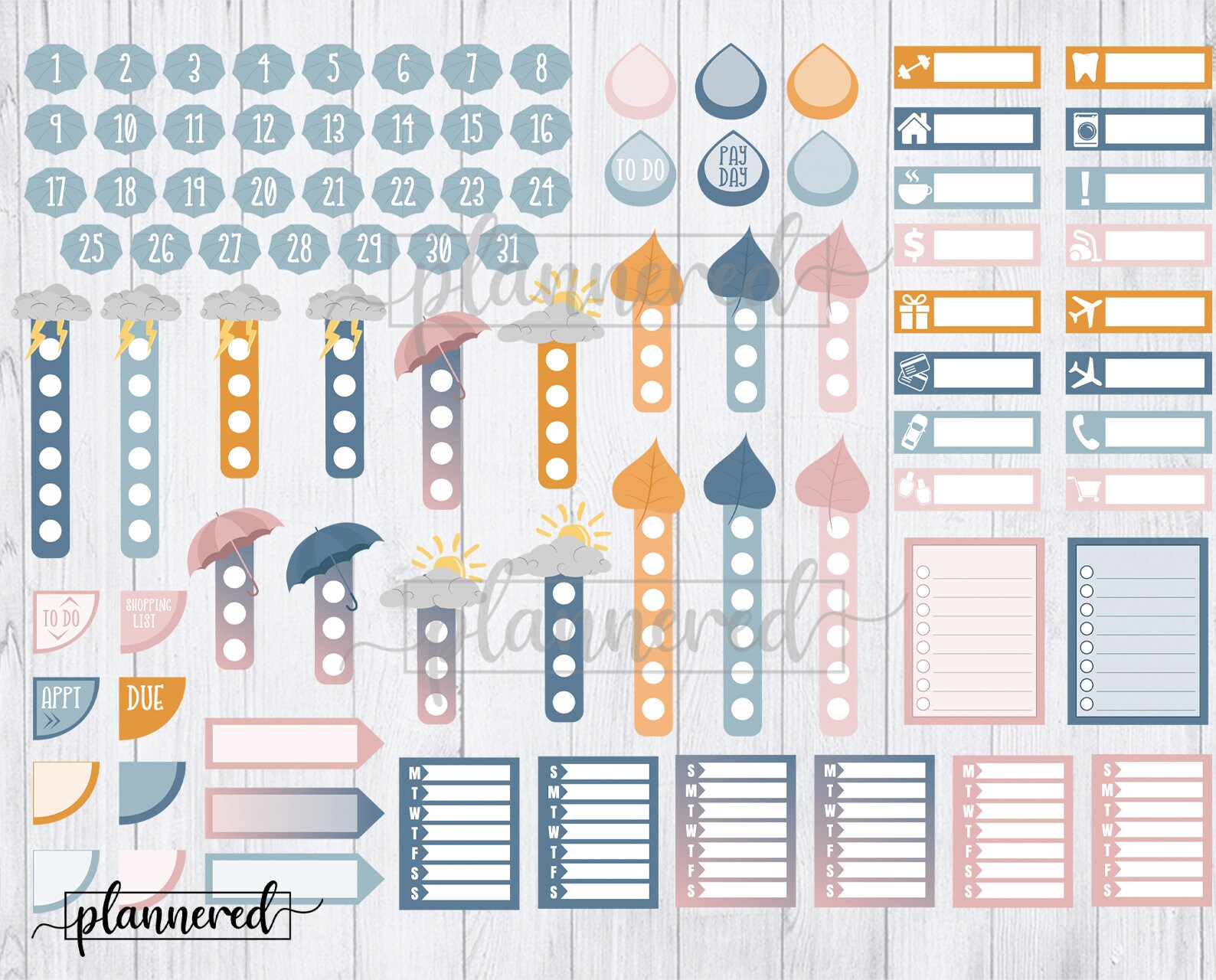Rainy Fall Days Digital Stickers 600 Rainy Autumn Planner | Etsy