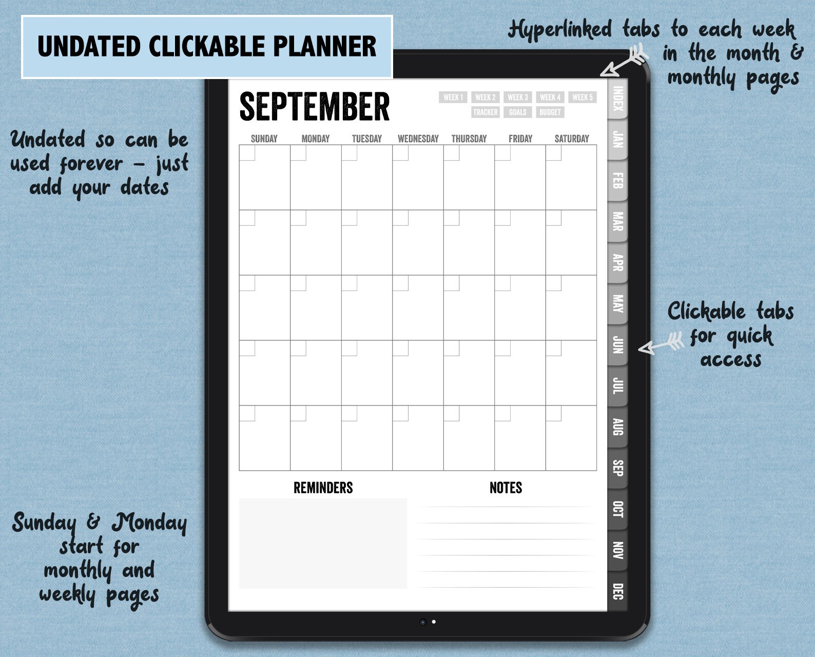 Undated Digital Planner Vertical Digital Goodnotes Planner - Etsy