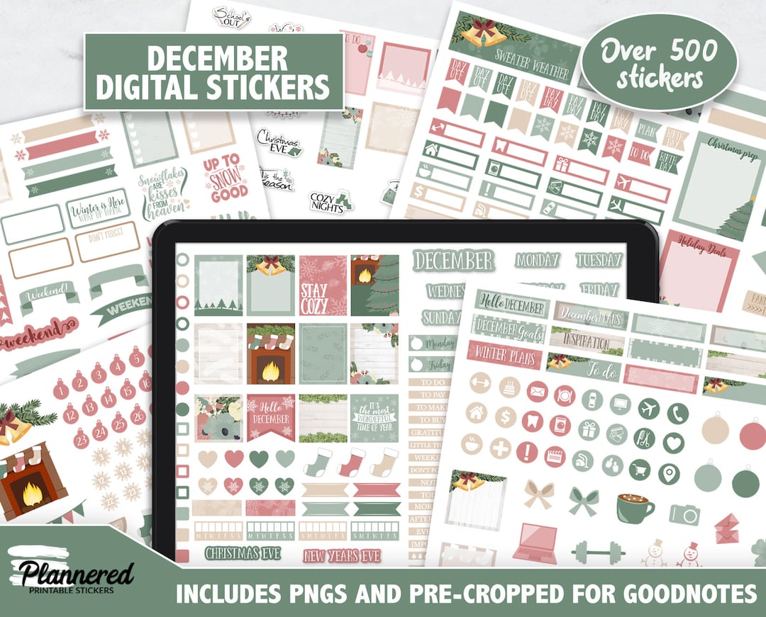 December Digital Stickers, 500+ Digital December Sticker Set ...