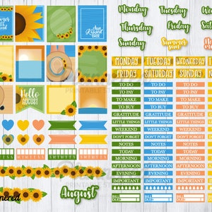 August Digital Stickers, 500+ Digital August Sunflower Sticker Set ...