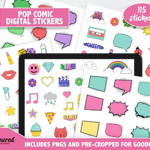 Digital Pop Stickers, Comic Style Digital Goodnotes Stickers, 115 Pop ...
