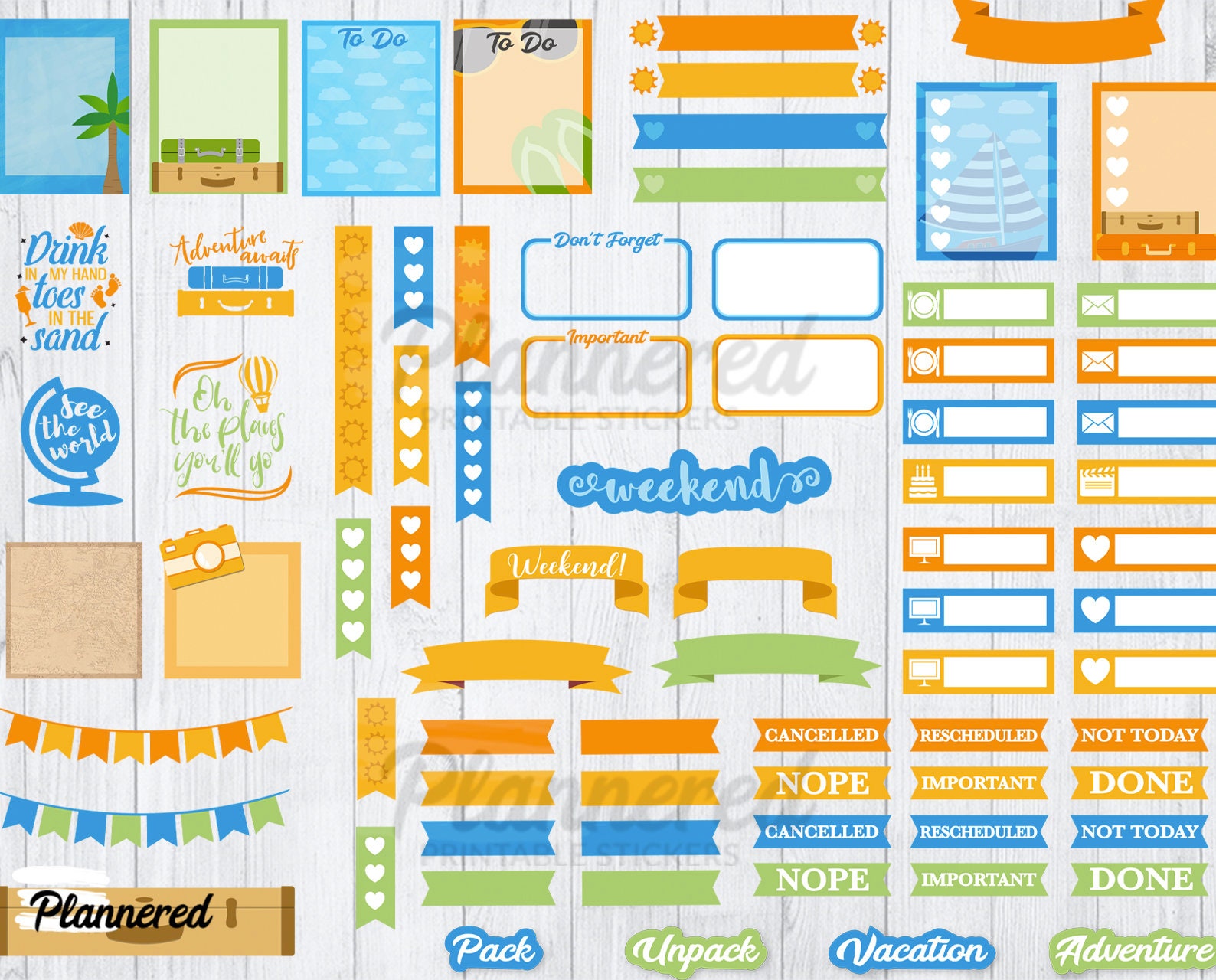 Vacation Digital Stickers 500 Digital Vacation Sticker Set - Etsy