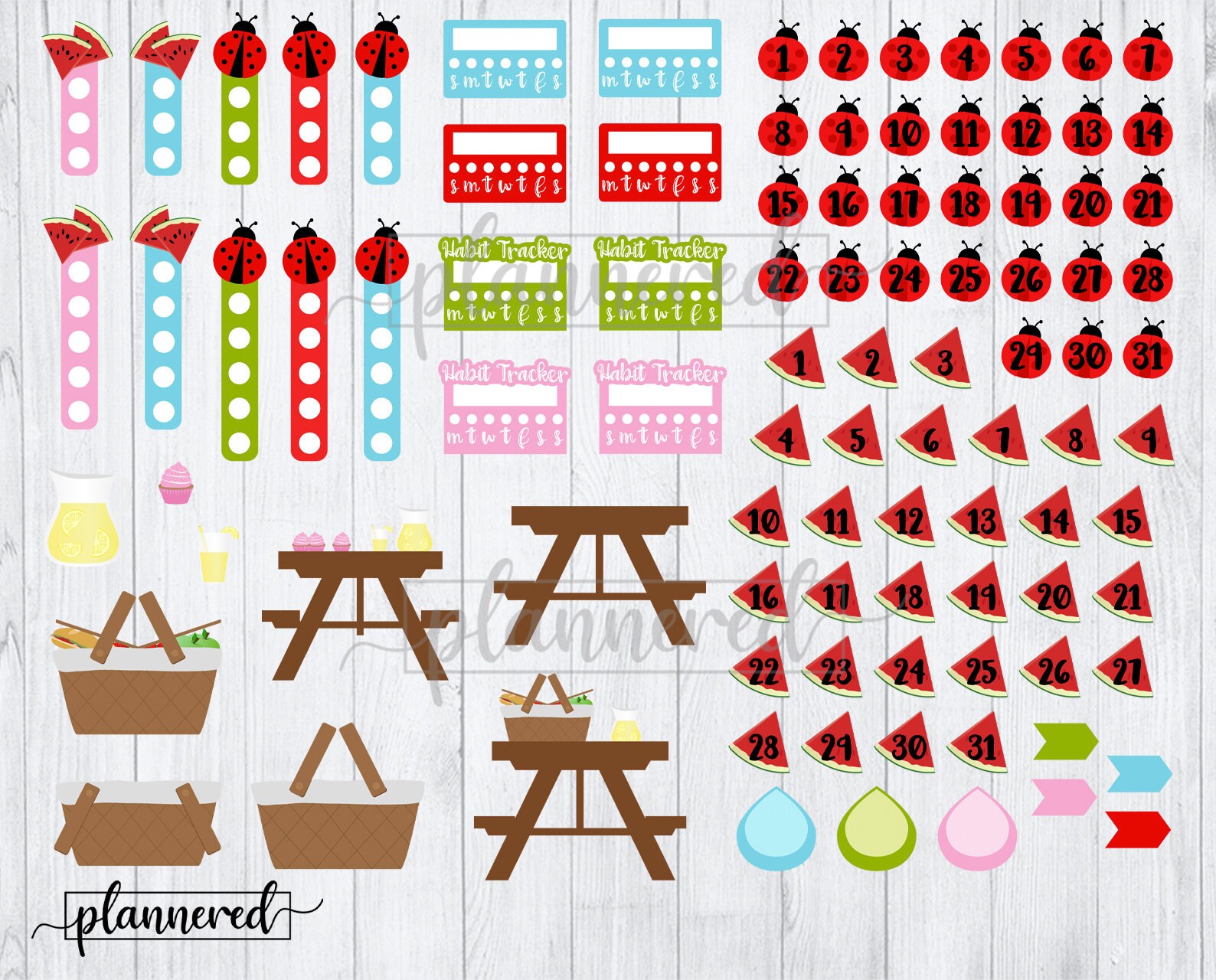 Picnic Digital Stickers, 500+ Summer Picnic Digital Sticker Set ...