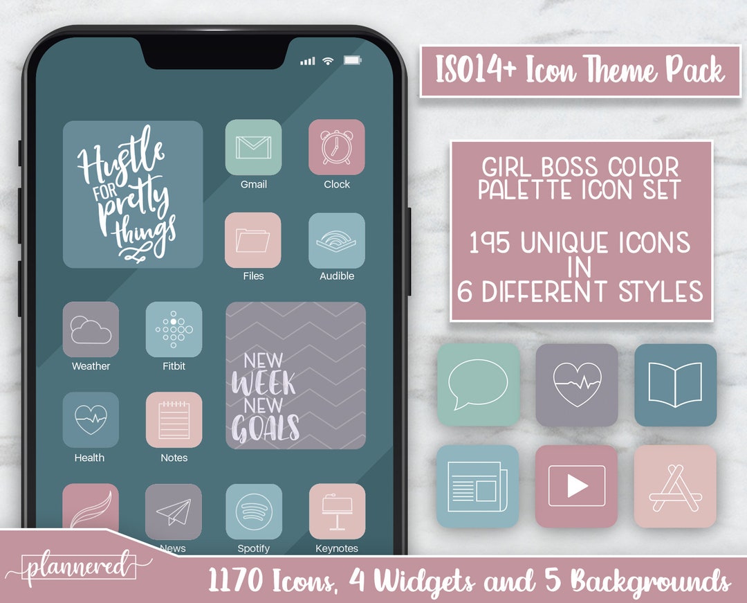 IPhone App Icon Set, Girl Boss Bundle, 195 Popular Icons, iPhone App ...