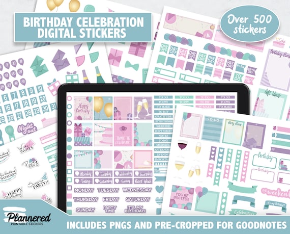 Birthday Digital Stickers 500 Digital Birthday Celebration - Etsy