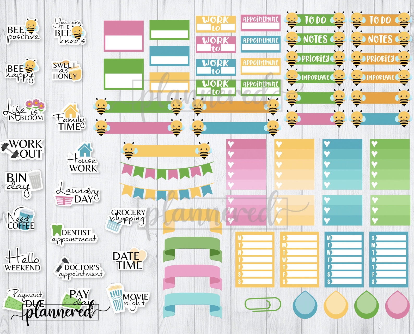 Bee Digital Stickers Spring Bee Planner Stickers 500 bee | Etsy