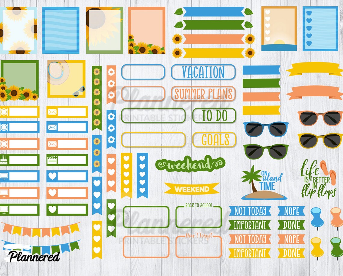 August Digital Stickers, 500+ Digital August Sunflower Sticker Set ...