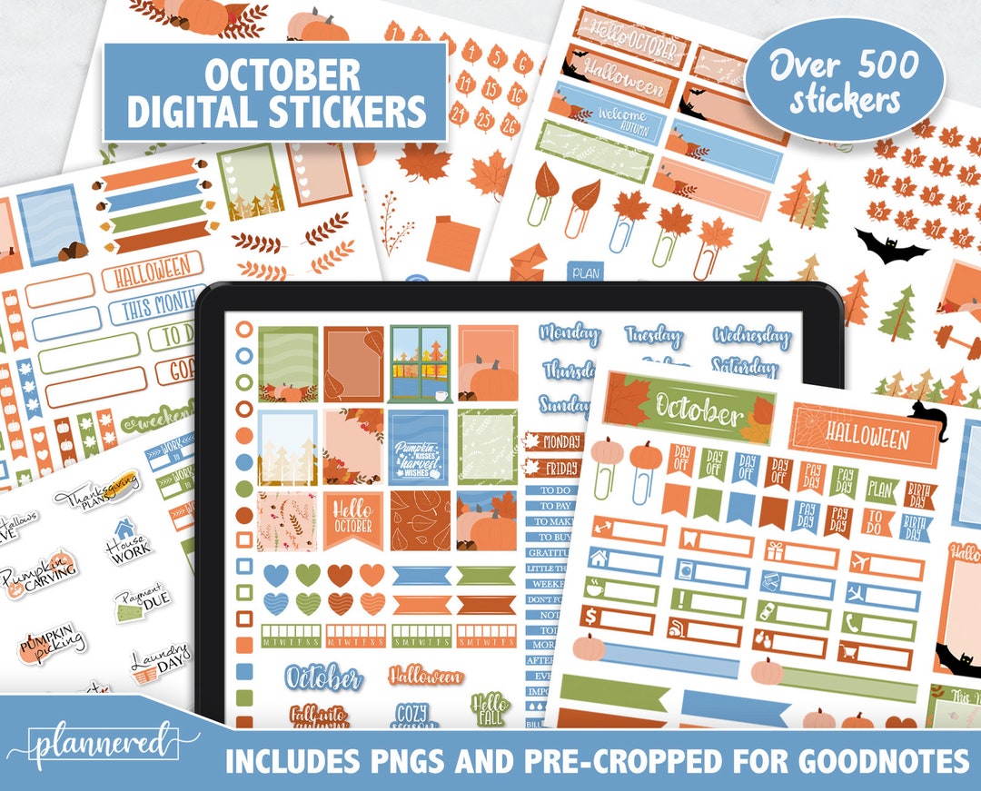 October Digital Stickers, 500+ Digital October Fall Sticker Set ...