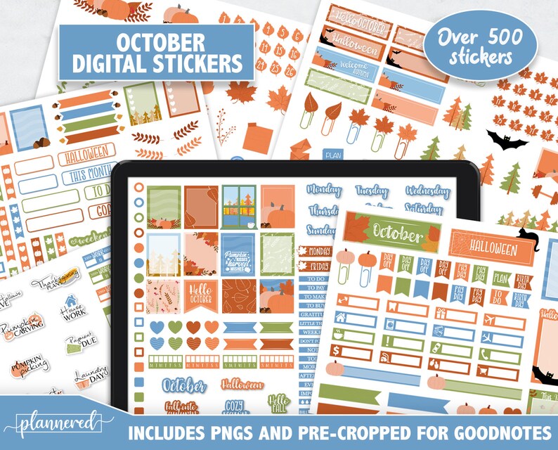 October Digital Stickers, 500+ Digital October Fall Sticker Set ...