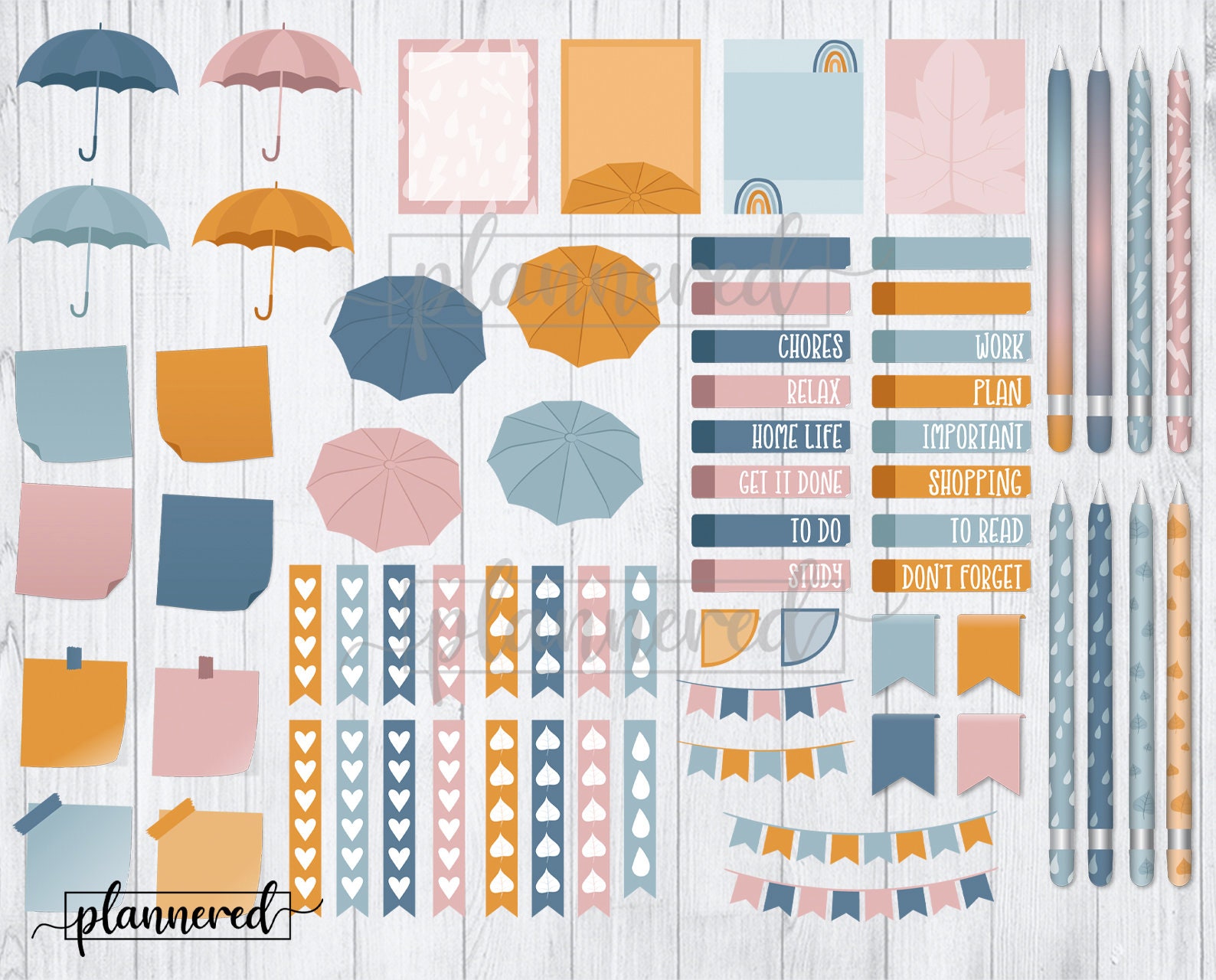 Rainy Fall Days Digital Stickers 600 Rainy Autumn Planner | Etsy