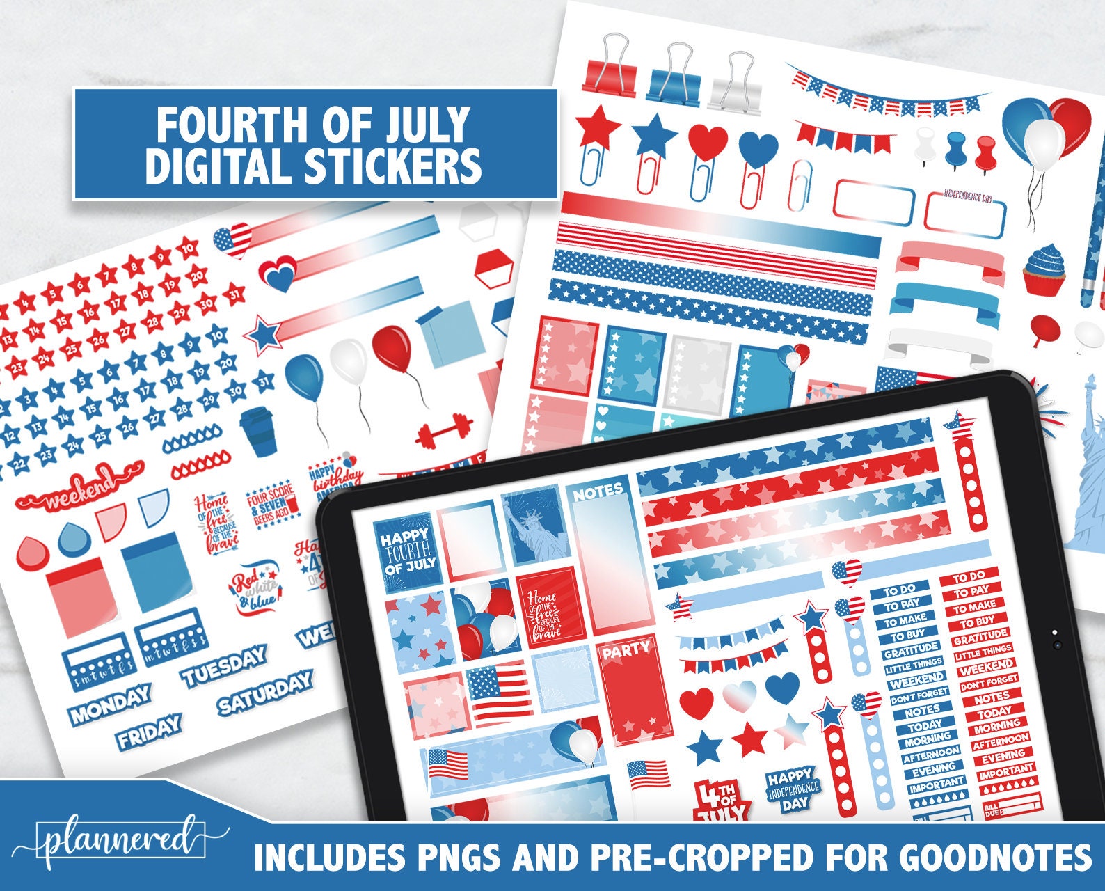 Fourth of July Digital Stickers, Independence Day Digital Goodnotes ...