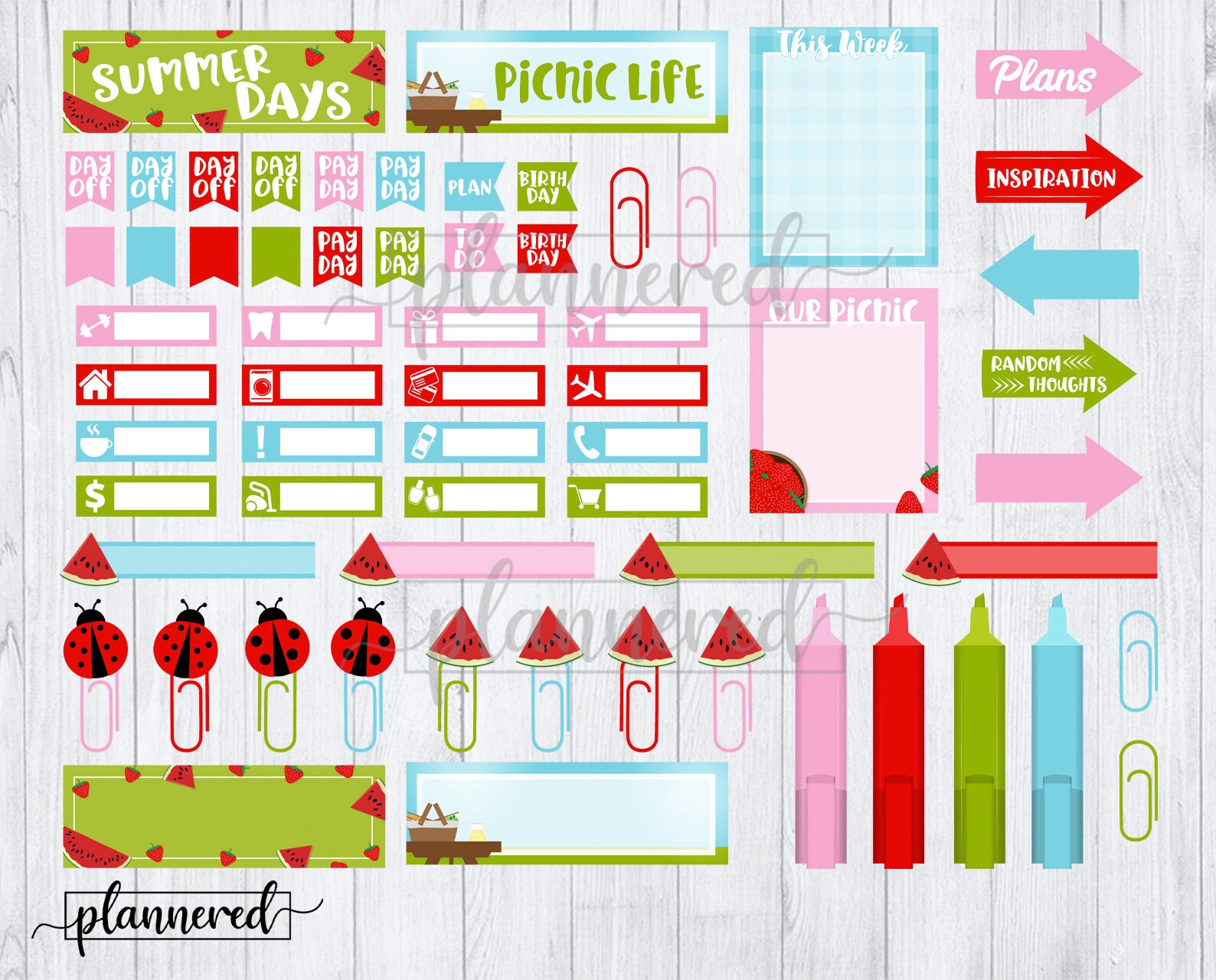 Picnic Digital Stickers, 500 Summer Picnic Digital Sticker Set ...