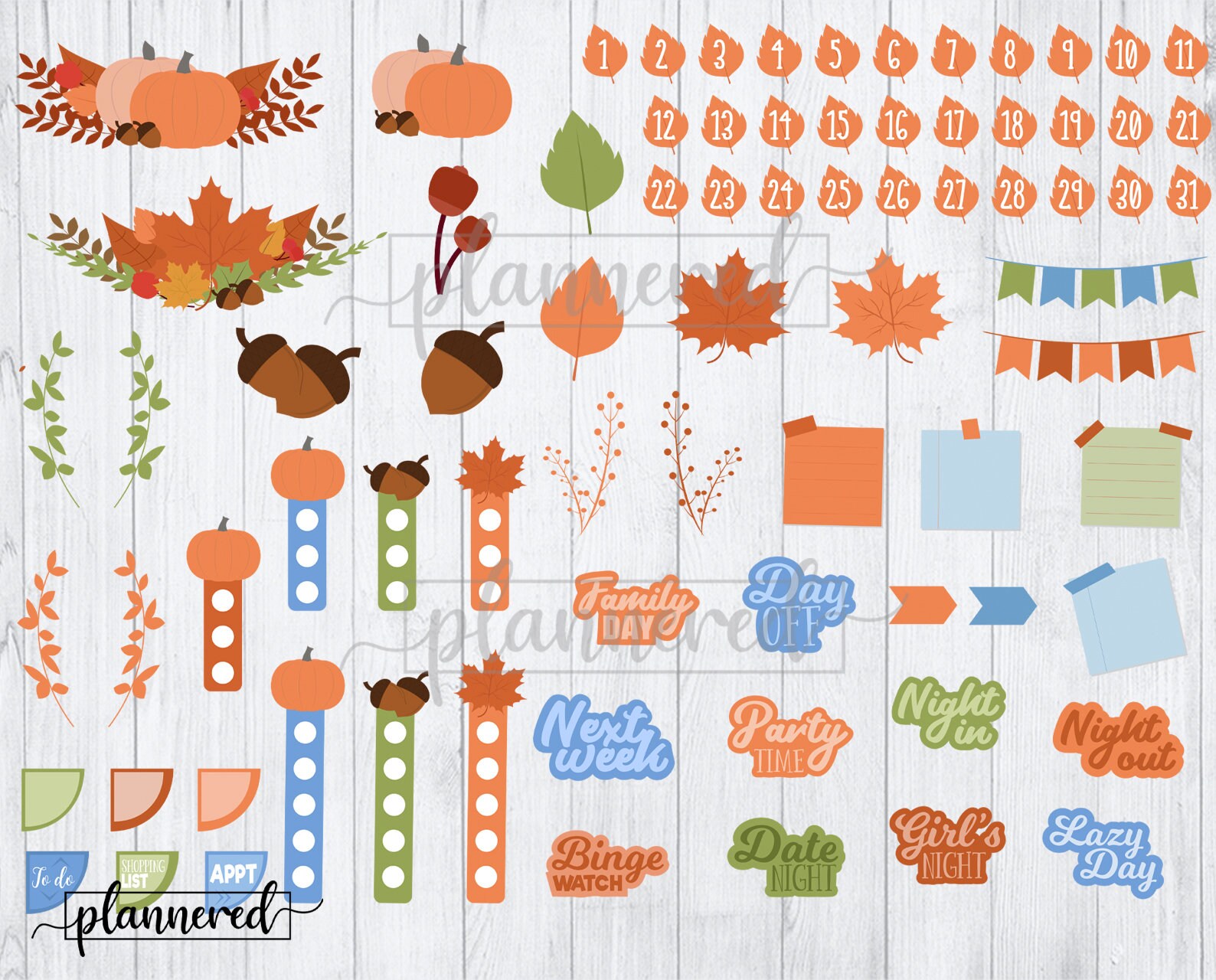 October Digital Stickers, 500+ Digital October Fall Sticker Set ...