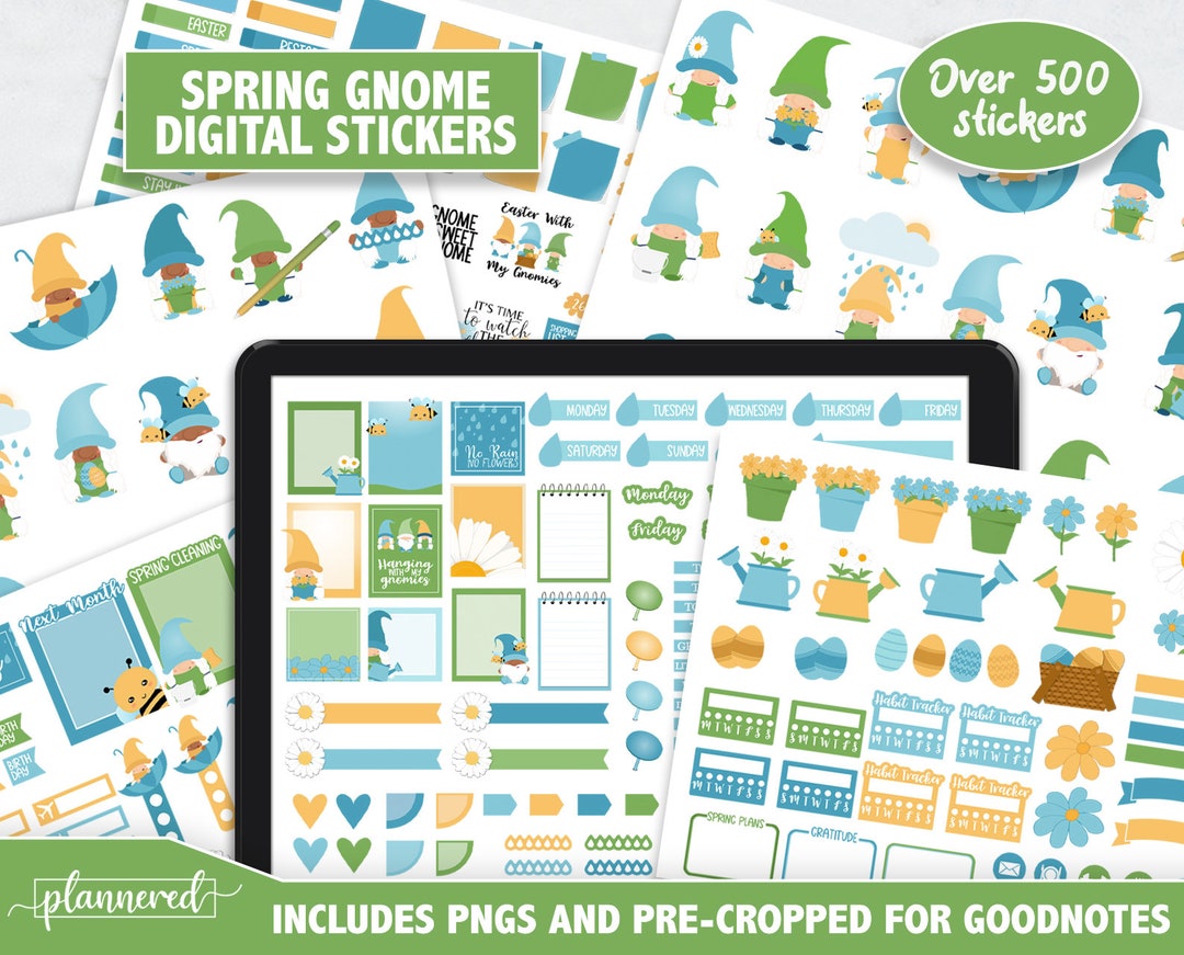 Gnome Digital Stickers, Spring Gnomes Planner Stickers, 600+ Spring ...
