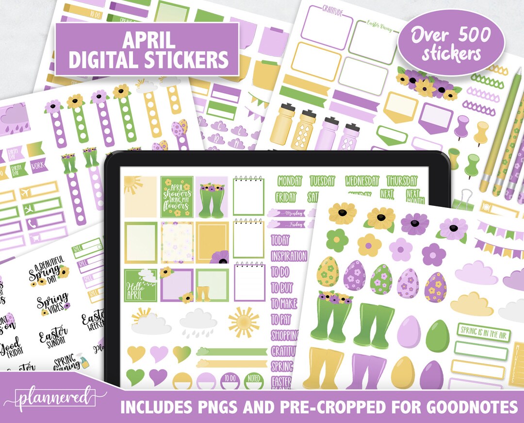 April Digital Stickers, April Monthly Goodnotes Stickers, 500+ Digital ...