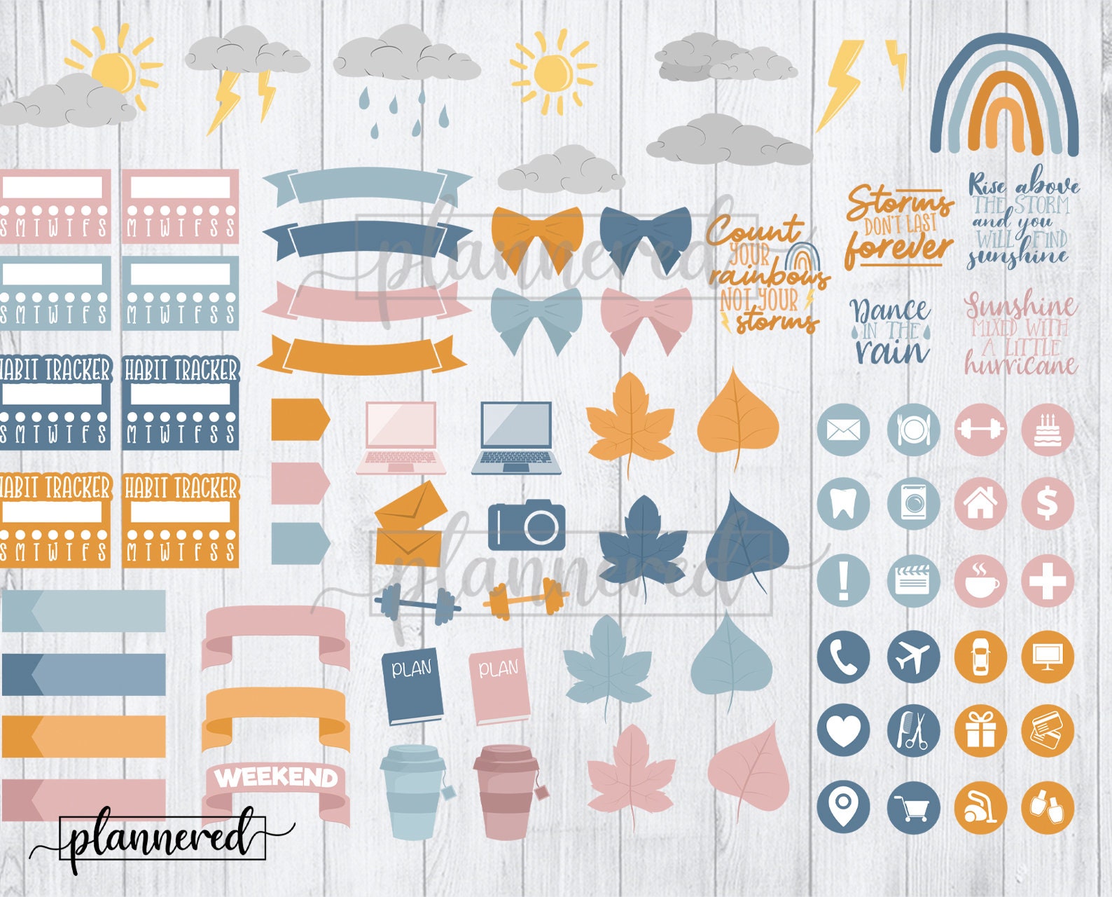 Rainy Fall Days Digital Stickers 600 Rainy Autumn Planner | Etsy