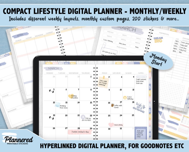Undated Digital Planner Compact Lifestyle Digital Planner - Etsy