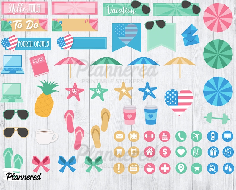 July Digital Stickers 500 Digital July Summer Sticker Set - Etsy