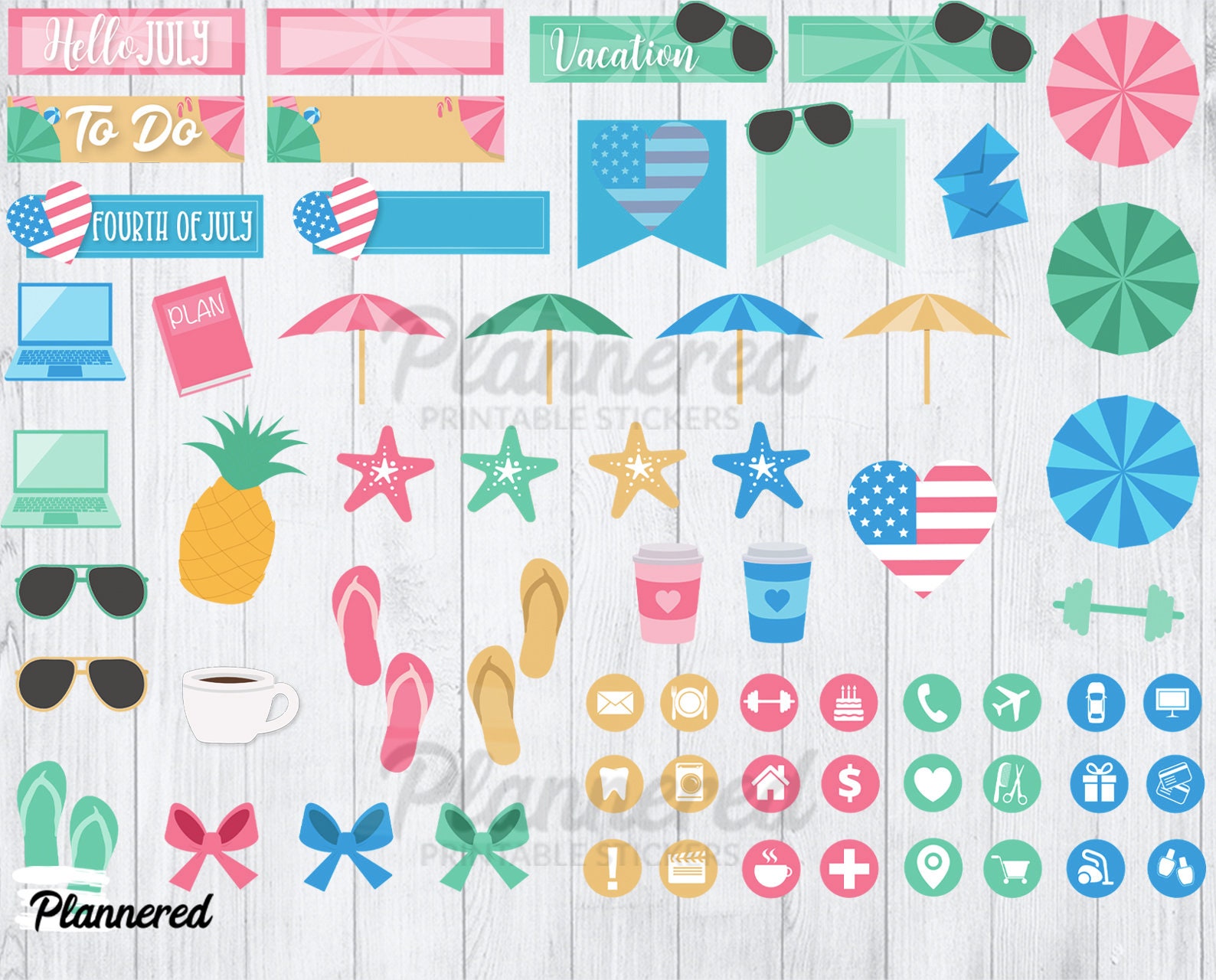 July Digital Stickers 500 Digital July Summer Sticker Set - Etsy