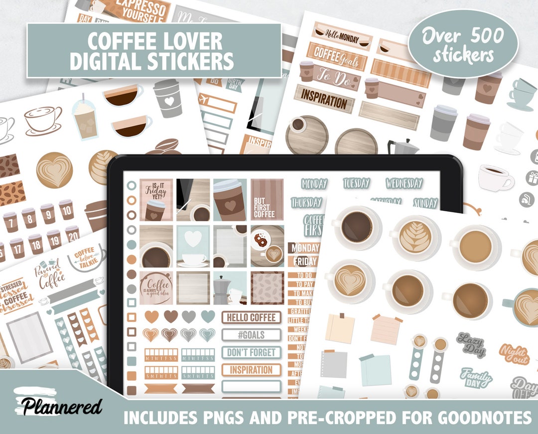 Coffee Digital Stickers, 500+ Coffee Lover Digital Sticker Set ...