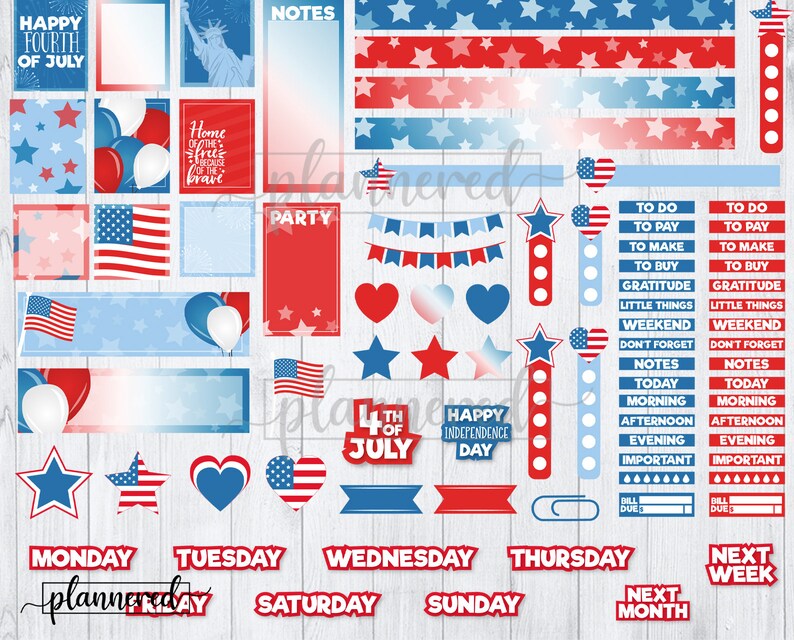 Fourth of July Digital Stickers, Independence Day Digital Goodnotes ...