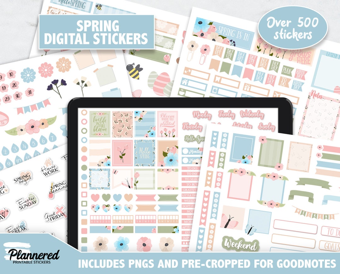 Spring Digital Stickers, 500+ Digital Floral Spring Sticker Set ...
