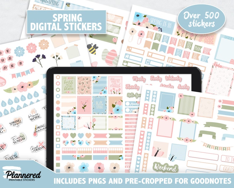 Spring Digital Stickers 500 Digital Floral Spring Sticker - Etsy