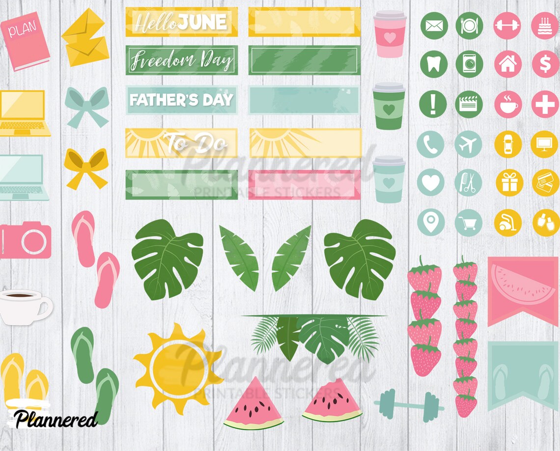 June Digital Stickers 500 Digital June Summer Sticker Set - Etsy
