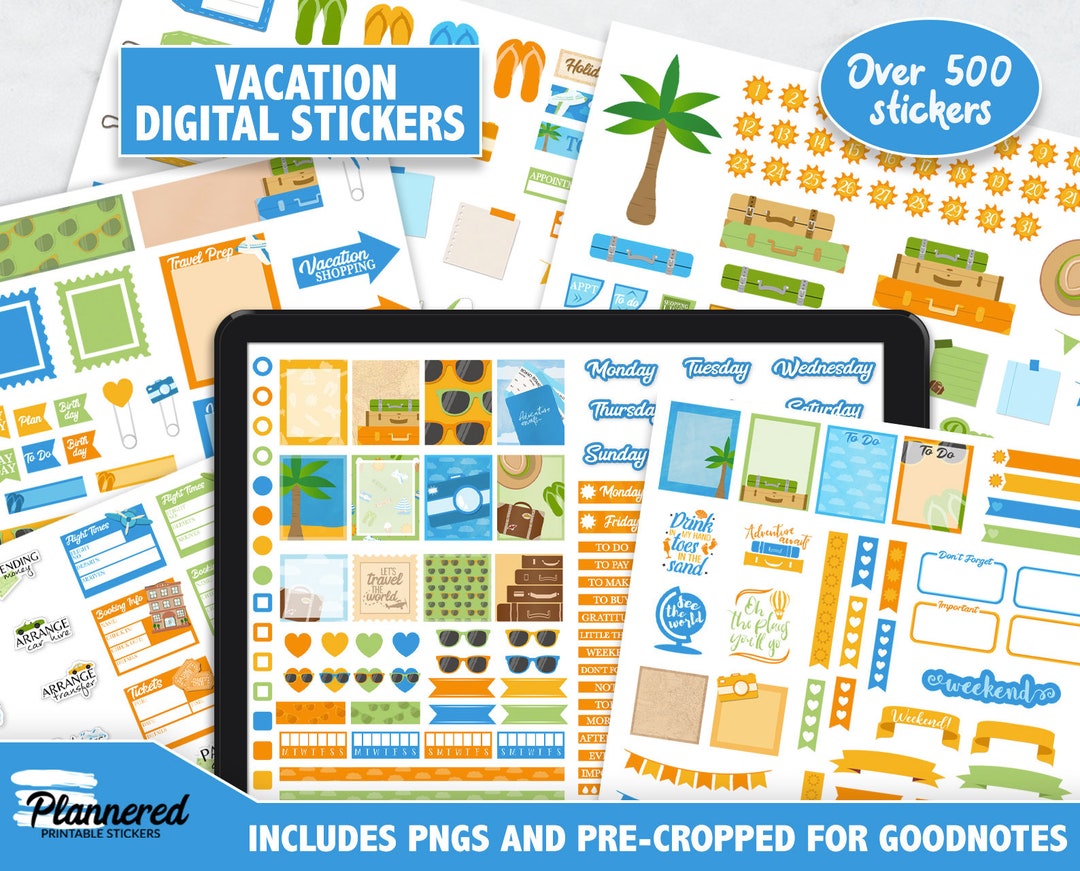 Vacation Digital Stickers, 500+ Digital Vacation Sticker Set ...