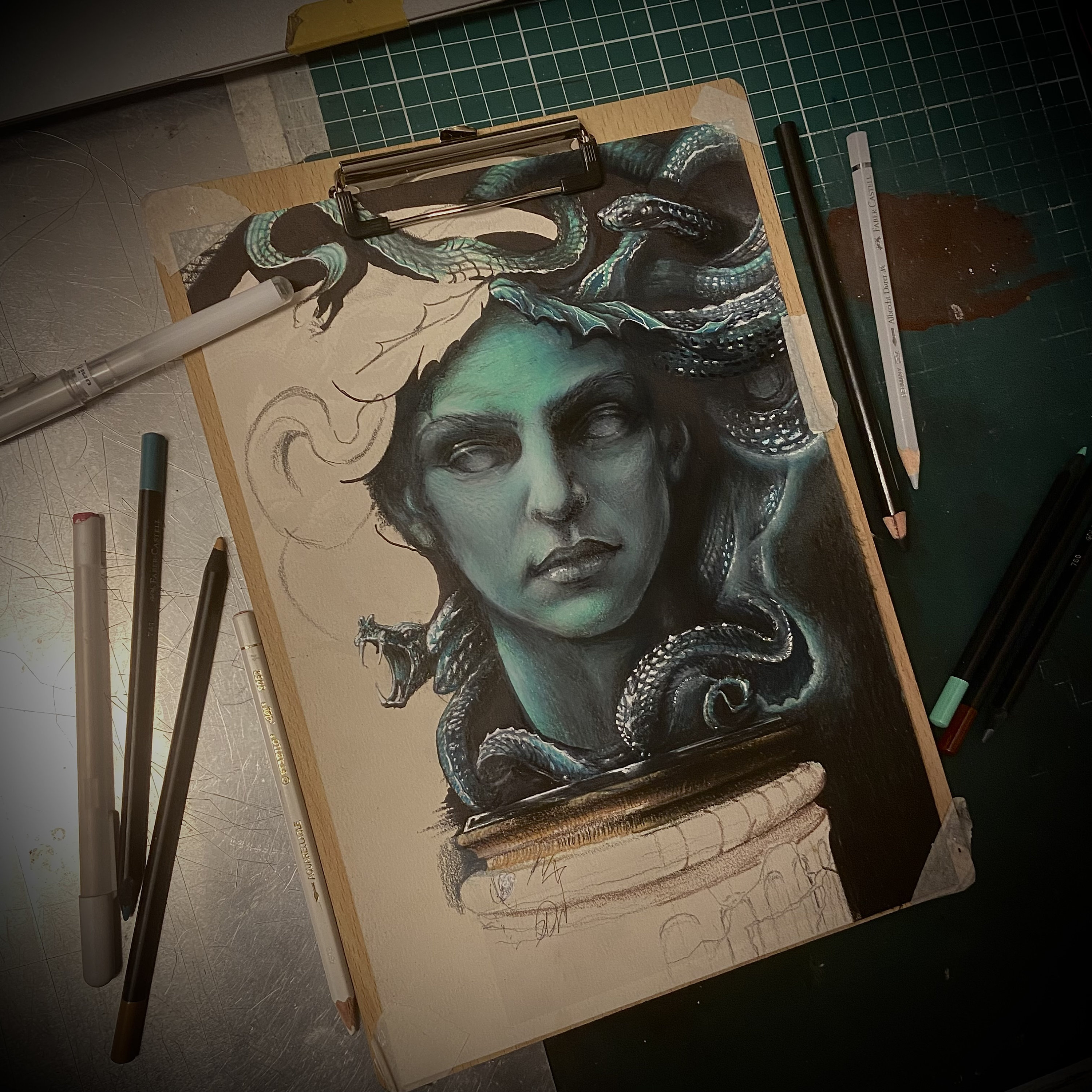 Medusa Greek Godess Original Handmade Unique Coloredpencil Artwork ...