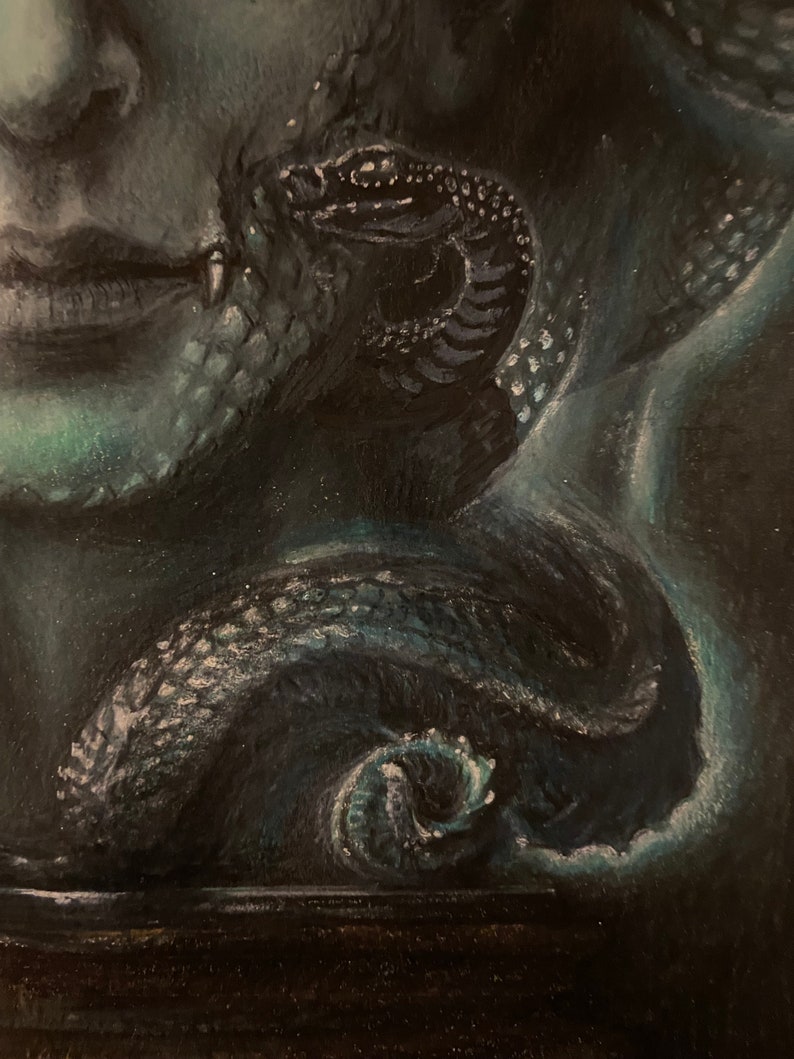 Medusa Greek Godess Original Handmade Unique Coloredpencil Artwork ...