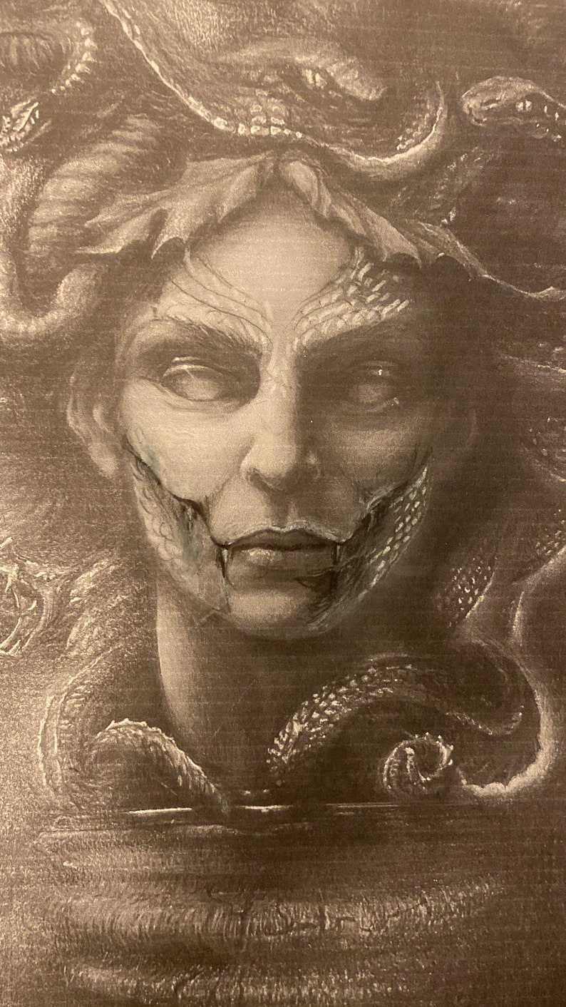 Medusa Greek Godess Original Handmade Unique Coloredpencil Artwork ...