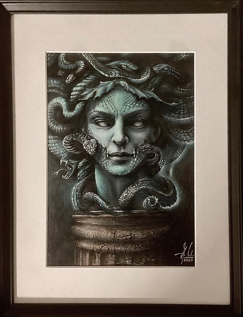 Medusa Greek Godess Original Handmade Unique Coloredpencil Artwork ...
