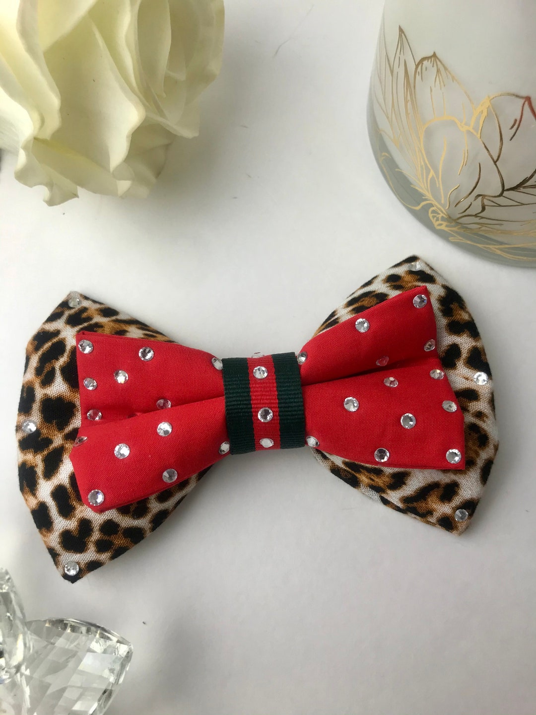 Stampa leopardata e papillon rosso con strass papillon Bling - Etsy Italia