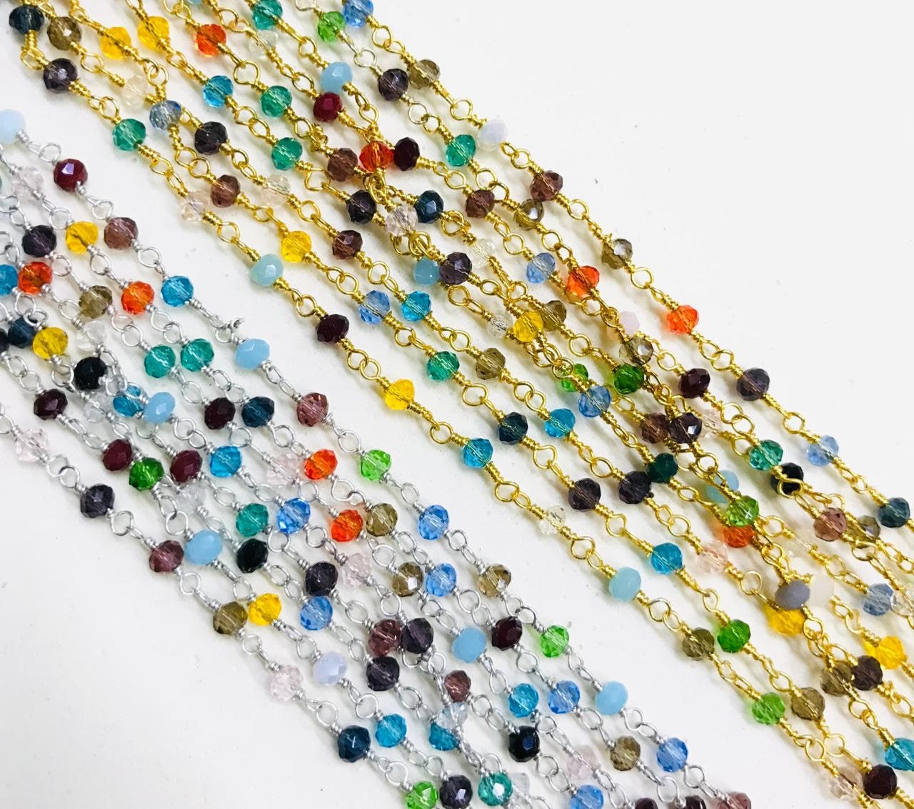3mm Multi Hydro Stone Rosary Chain, Gold/silver Plated, Wire Wrapped - Etsy