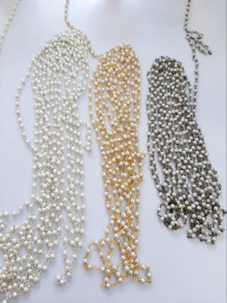 Freshwater Pearl Rosary Chain: Gold, Silver, Black Wire Wrap - Etsy UK